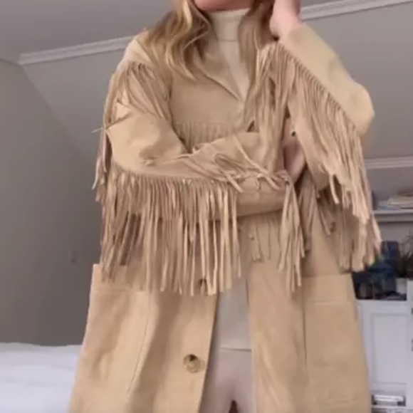 Zara | Jackets & Coats | Zara Sand Fringed Leather Jacket | Poshmark